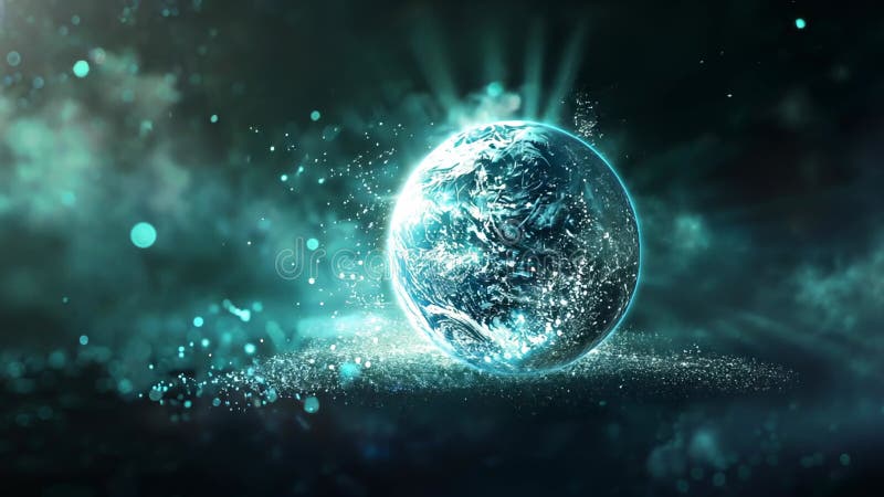Glowing Teal Planet in Dark Space with Particles Stock Video - Video of ...
