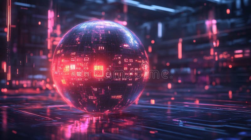 Glowing Ethereal Sphere Wrapped in Holographic Security Locks and Data ...