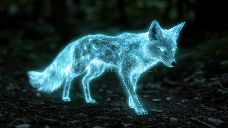 Glowing Ethereal Wolf in Dark Forest Stock Illustration - Illustration ...