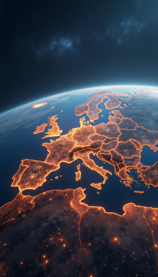 Glowing Europe from Space stock photo. Image of stunning - 348407758