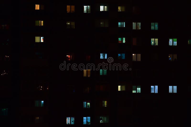 Glowing Evening Windows of a Multistory Building. the Elements of the ...