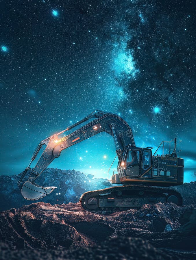 A Glowing Excavator Placing a CPU into a Socket Against a Backdrop of a ...