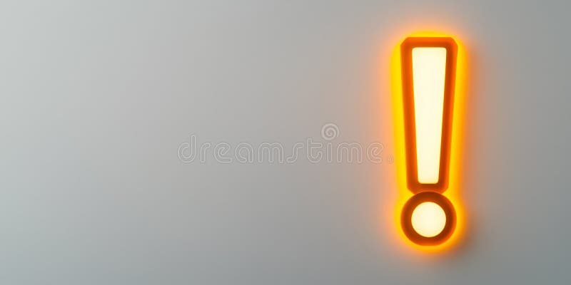 Glowing Exclamation Mark on the Right Side of a Light Gray Background ...