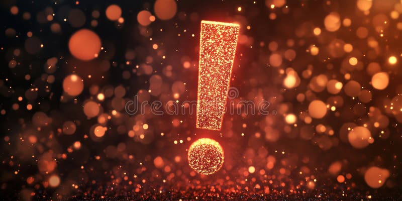 Glowing Exclamation Mark Symbol with Sparkling Bokeh Background for ...