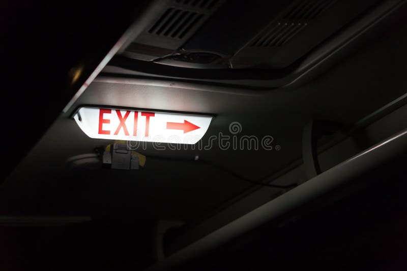 Glowing Exit Sign Symbol with Red Arrow Stock Photo - Image of route ...