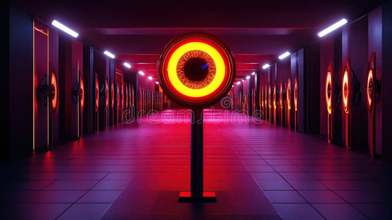 Glowing Eye Security System in a Server Room Corridor Stock Photo ...