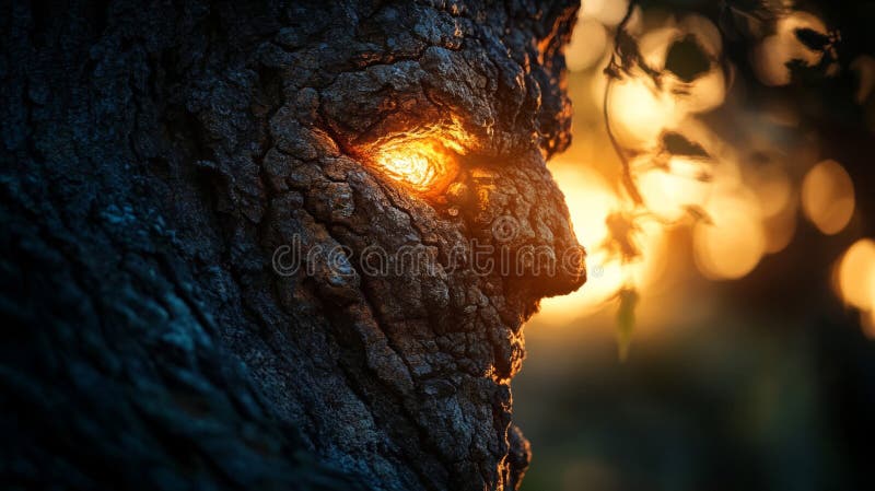 Glowing Eyes in Dark Tree Bark at Sunset Stock Illustration ...