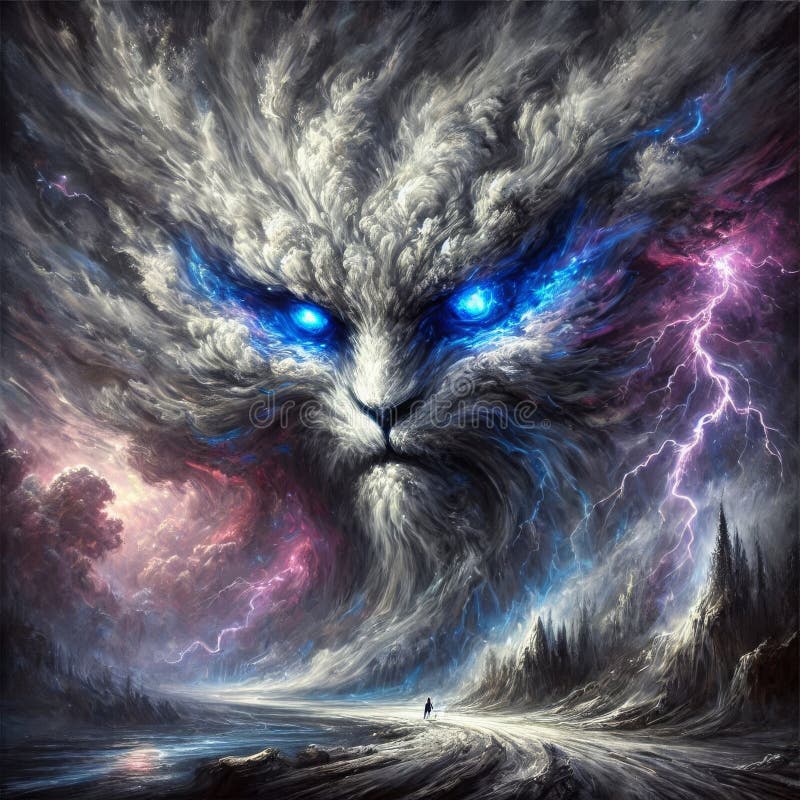 Glowing Eyes in a Massive Storm Cloud Stock Illustration - Illustration ...