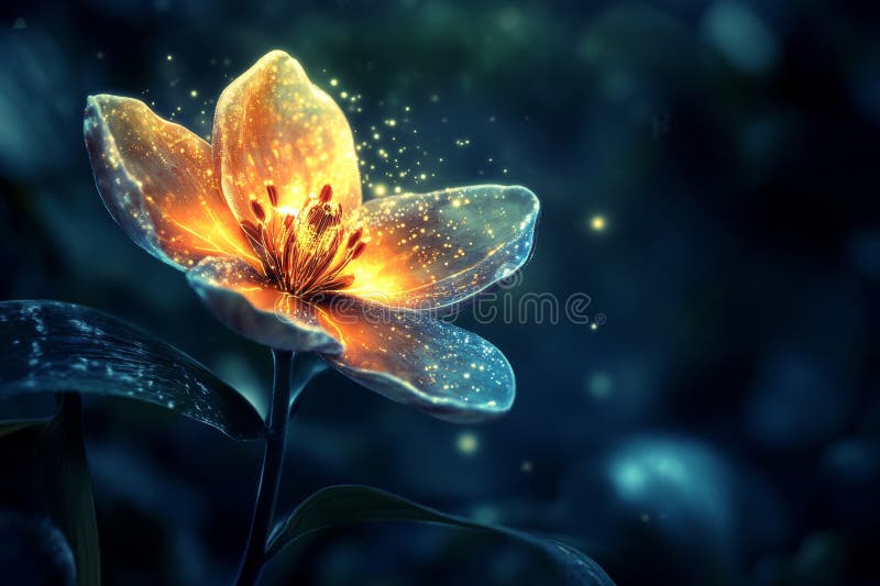 Glowing Fantasy Flower in the Night Stock Illustration - Illustration ...