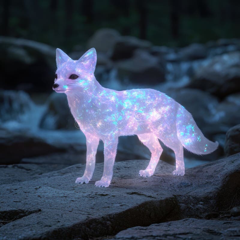 Glowing Fantasy Fox in the Forest Stock Illustration - Illustration of ...