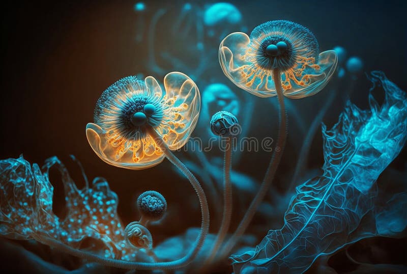 Glowing Fantasy Plants on Dark Background Stock Illustration ...