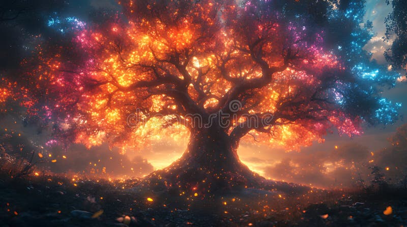 Glowing Fantasy Tree, Forest Night, Magic, Sparkles, Game Background ...