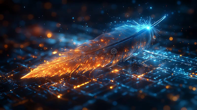 Glowing Feather on Keyboard, Digital Art, Sparks, Dark Background ...