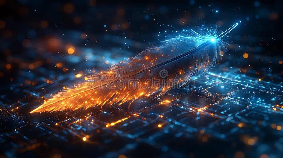 Glowing Feather on Keyboard, Digital Art, Sparks, Dark Background ...