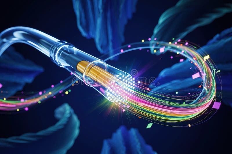 Glowing Fiber Optic Cable Emits Colorful Light Trails in a Technology ...