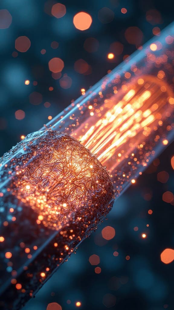 Glowing Fiber Optic Cable with Sparkling Light and Bokeh Effects Stock ...
