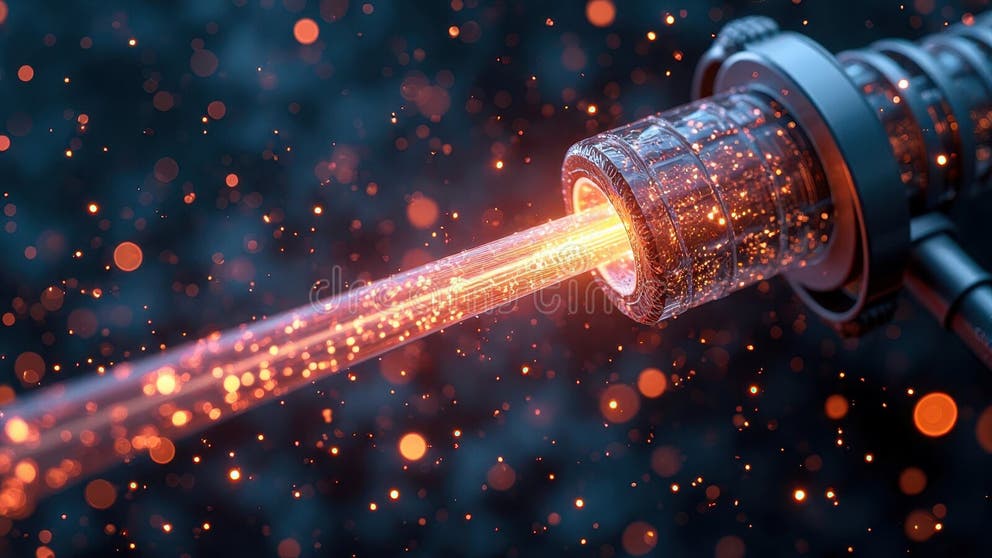 Glowing Fiber Optic Cable with Sparkling Particles in Motion Stock ...