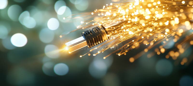 Glowing Fiber Optic Cable Transmitting Data High-Speed Internet and ...