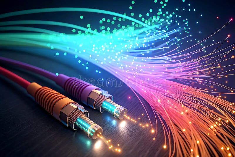Glowing Fiber Optic Cables Creating an Abstract Technology Background ...