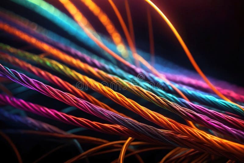 Glowing Fiber Optic Cables Modern Futuristic Data Communications ...