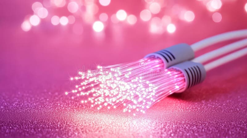 Glowing Fiber Optic Cables Technology Concept with Illuminated ...