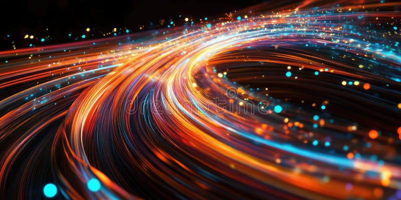 Glowing Fiber Optic Cables Twisting Dynamically Creating a High-Tech ...