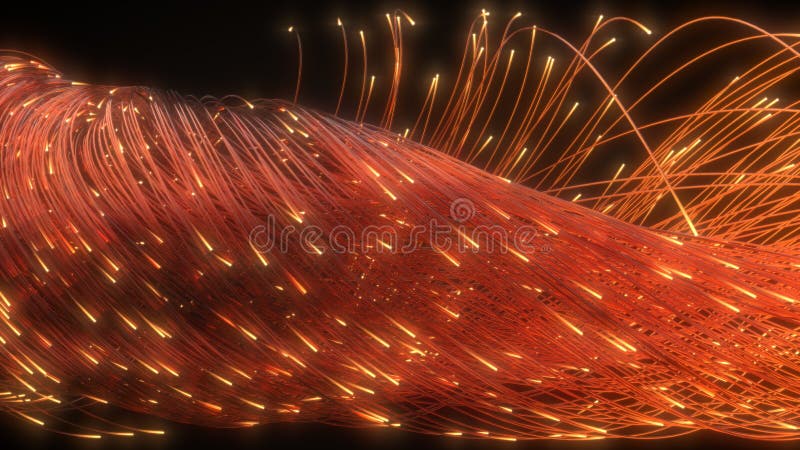 Glowing Fiber Optic Strings in Dark. 3d Illustration Stock Illustration ...