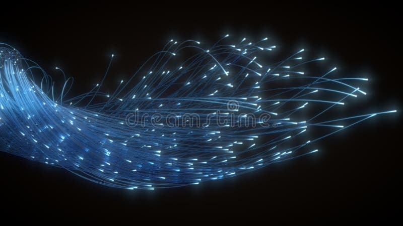 Glowing Fiber Optic Strings in Dark. 3d Illustration Stock Illustration ...