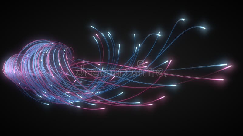 Glowing Fiber Optic Strings In Dark. 3d Illustration Stock Illustration ...