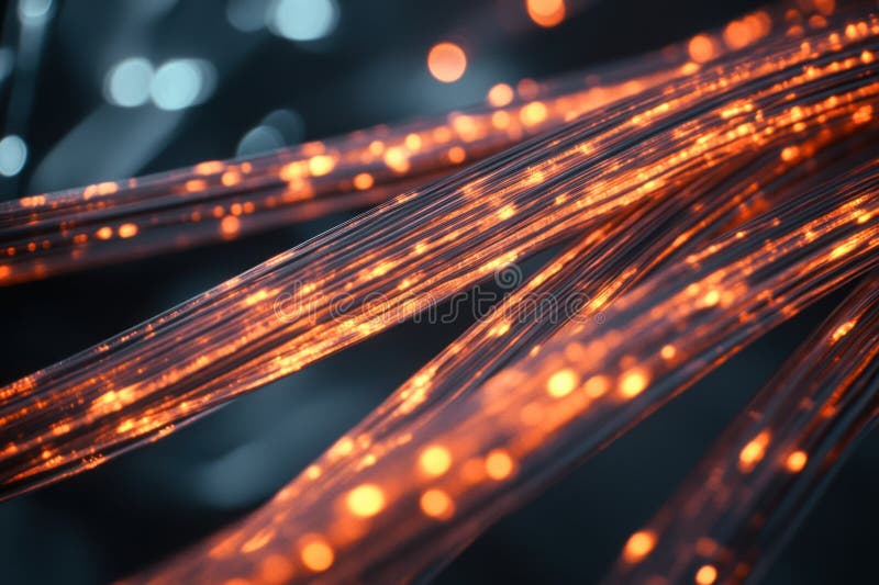 Glowing Fiber Optics Close-Up: Abstract Technology with Orange Light ...