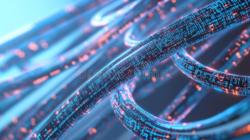 Glowing Fiber Optics Convey Data with Digital Stream and High Tech ...