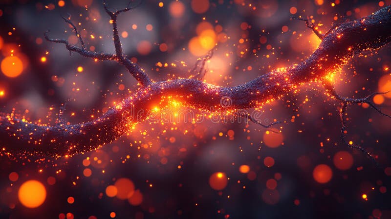 A Glowing, Fiery Branch in a Dark Forest Stock Illustration ...