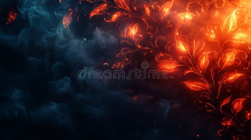 Glowing Fiery Leaves with Dark Smoky Background, Halloween Backdrop ...