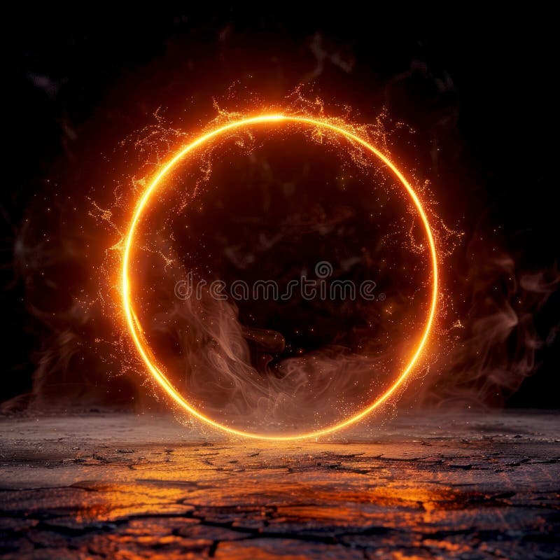 Glowing Fiery Ring on Cracked Surface with Dark Background. Abstract ...