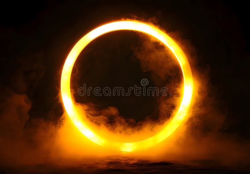 Glowing Fiery Ring with Smoke on Dark Background Abstract Fire Circle ...