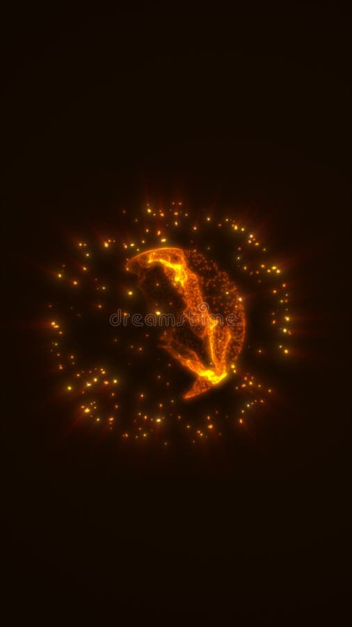Glowing Fiery Sphere Surrounded by Golden Light Particles in Dark Space ...