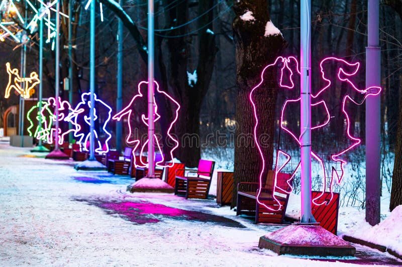 Glowing Figure of a Dancer in the Park Stock Image - Image of garlands ...