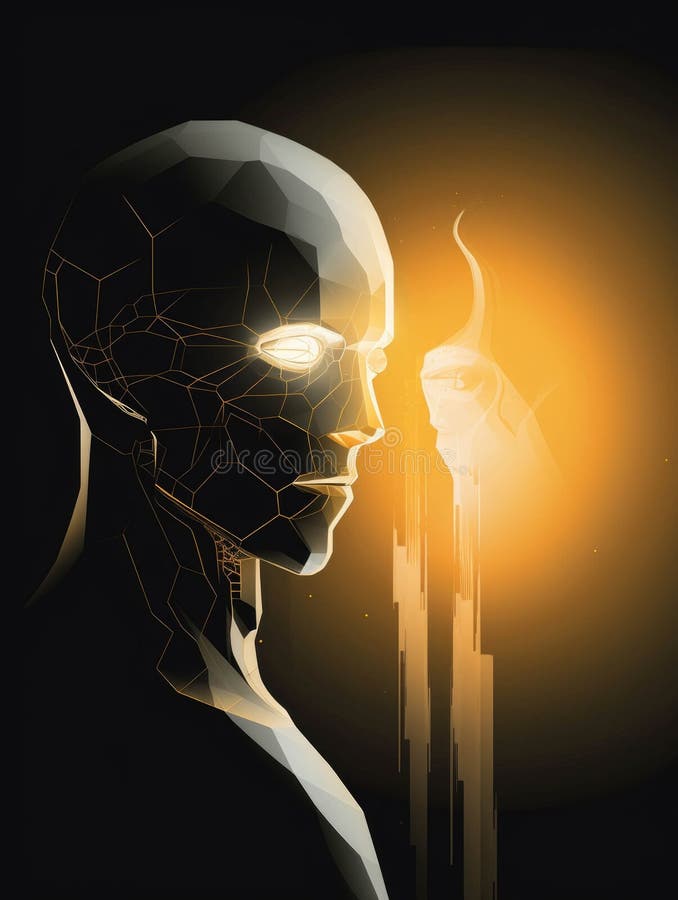 A Glowing Figure with a Mask of Metal Presenting a Merging of Machine ...