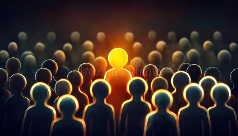 A Glowing Figure Standing Out among a Crowd in a Dark Space Emphasizing ...