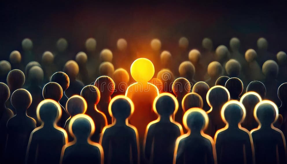 A Glowing Figure Standing Out among a Crowd in a Dark Space Emphasizing ...