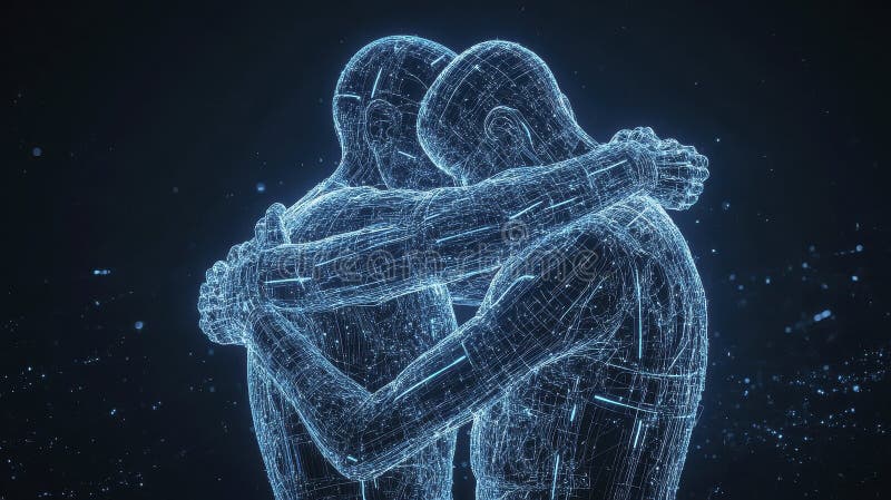 Glowing Figures Embrace in Starry Night Stock Illustration ...
