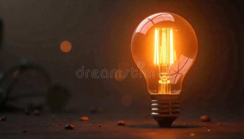 Glowing Filament LED Bulb on Dark Surface: a Study in Warm Light and ...