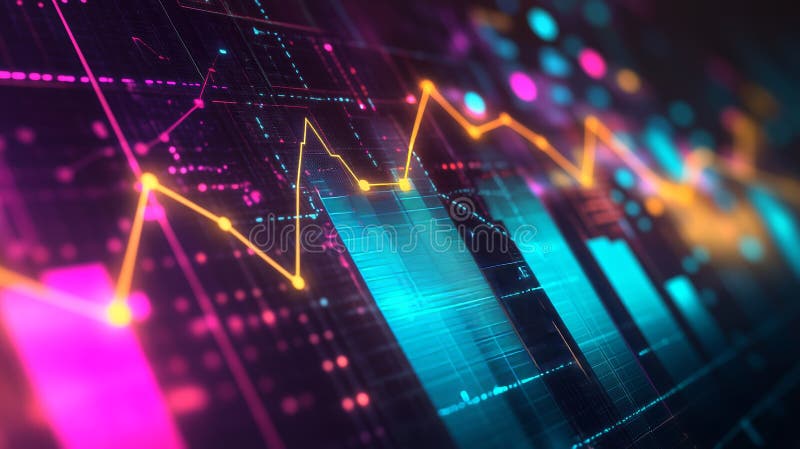 Glowing Financial Chart, Lines and Bars on Technology Abstract ...