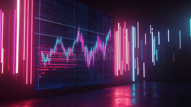 A Glowing Financial Chart Styled on a Large Digital Display in a Dark ...