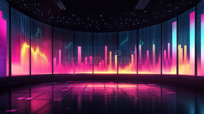 A Glowing Financial Chart Styled on a Large Digital Display in a Dark ...