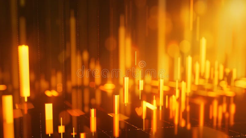 Glowing Financial Chart with Uptrend Candlestick Graph and Golden Bar ...