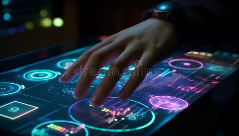 Glowing Finger Controls Modern Nightlife Technology Table Generated by ...