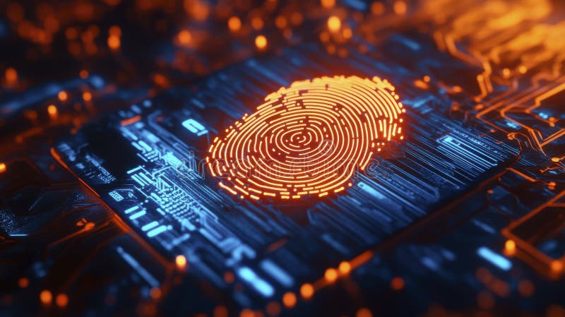 Glowing Fingerprint on Circuit Board Abstract Digital Security Image ...