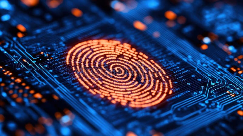 Glowing Fingerprint on Circuit Board Digital Security Concept Stock ...