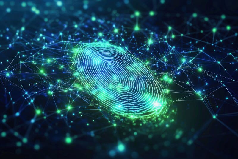 Glowing Fingerprint Communicating with Network Represents Biometric ...